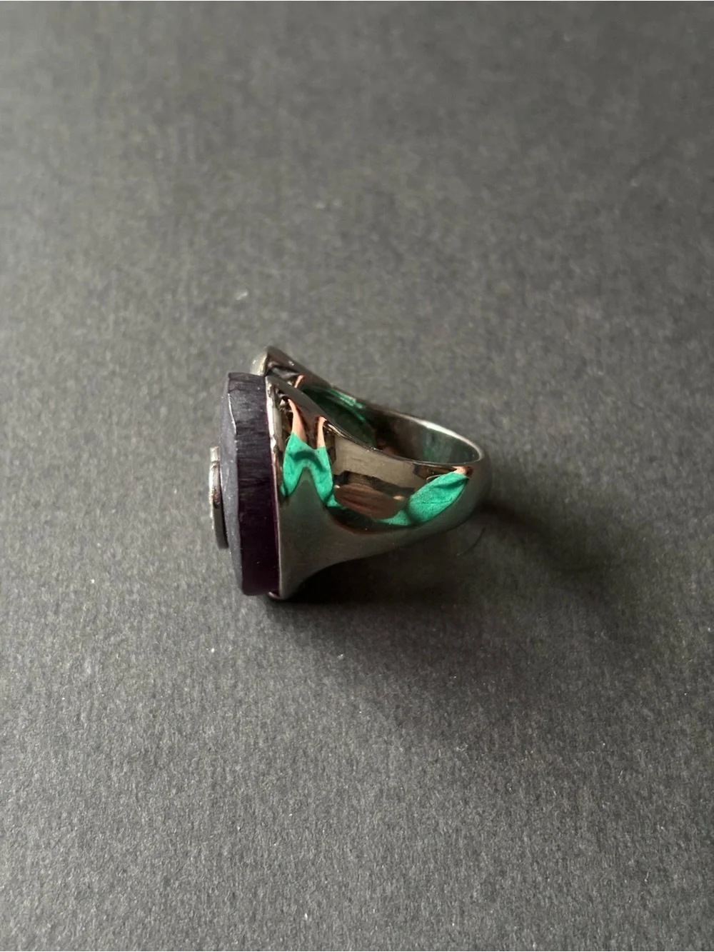 None | Jewelry | Vintage Heart Ring Purple Wood Crystal Accent Silver ...
